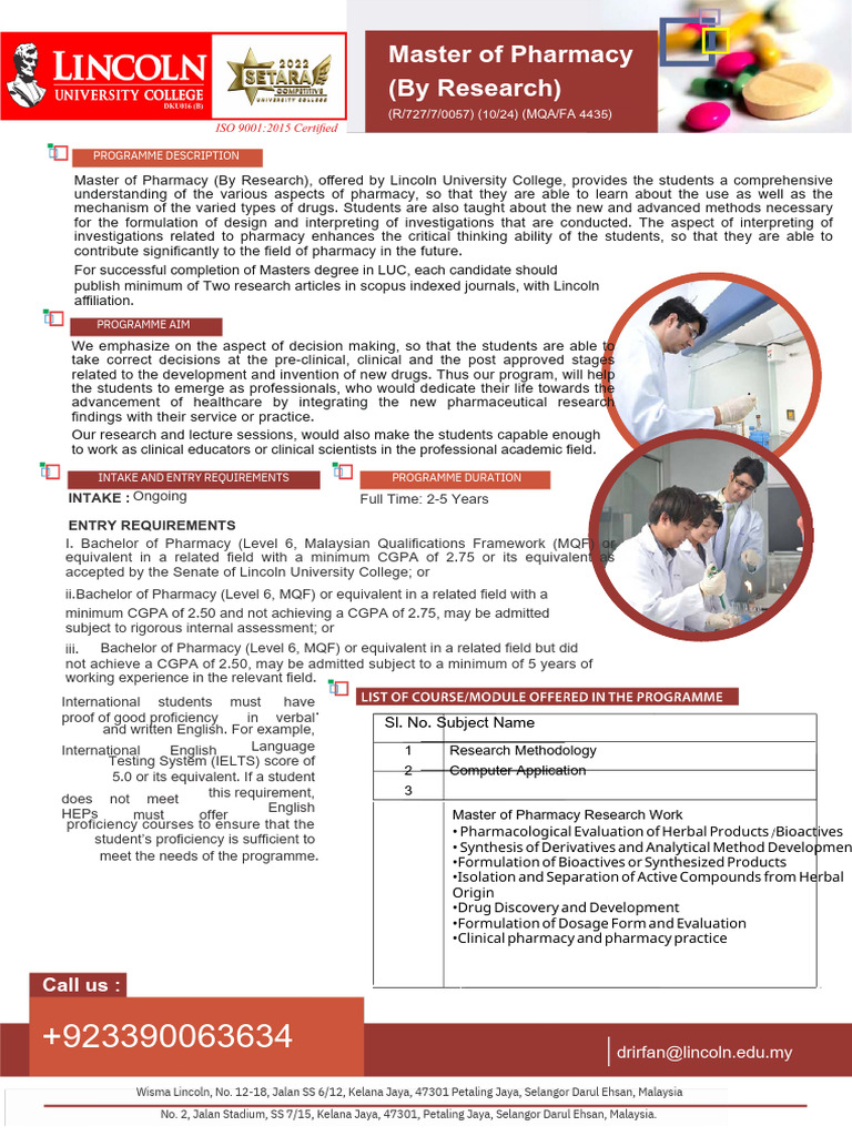 Master of Pharmacy Research Program Overview | PDF | Pharmacy ...