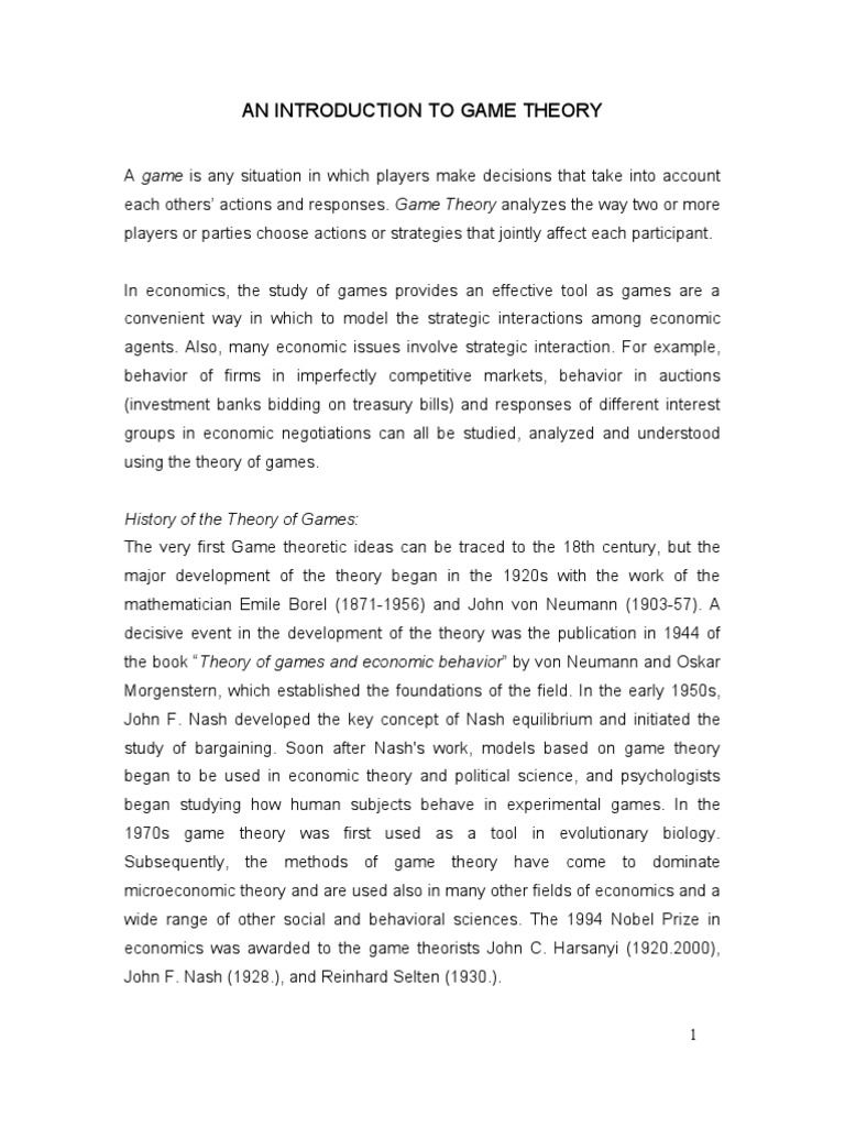 Game Theory Project Oct '08 | PDF | Game Theory | Leisure Activities