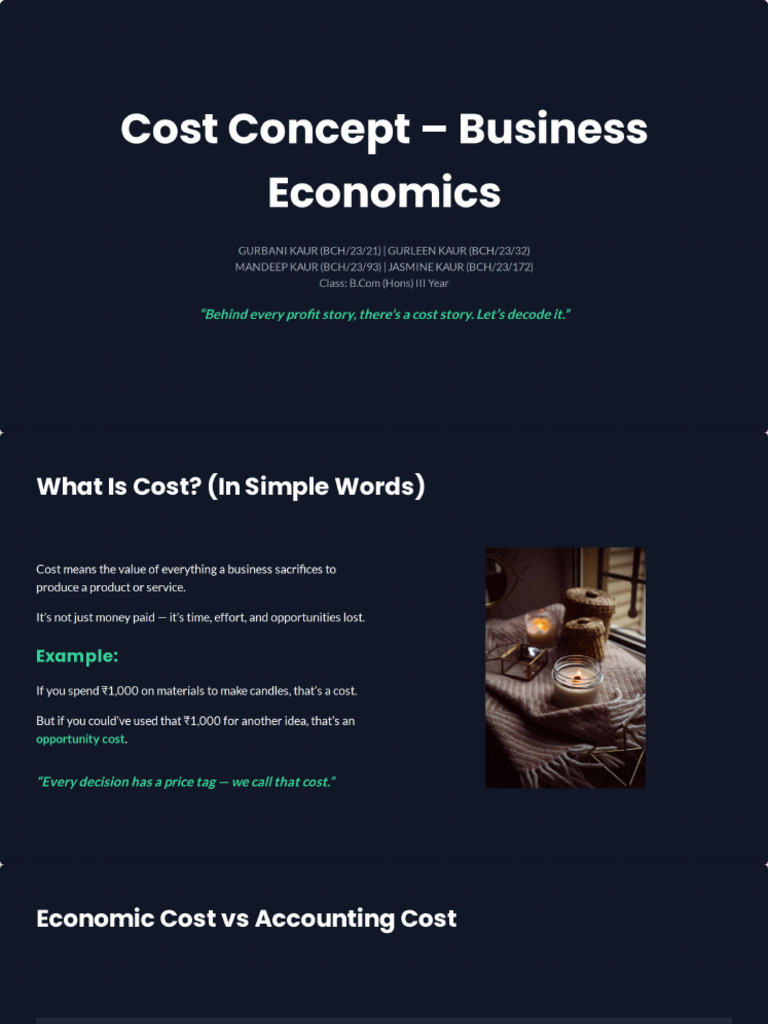 Cost Concept – Business Economics. | PDF