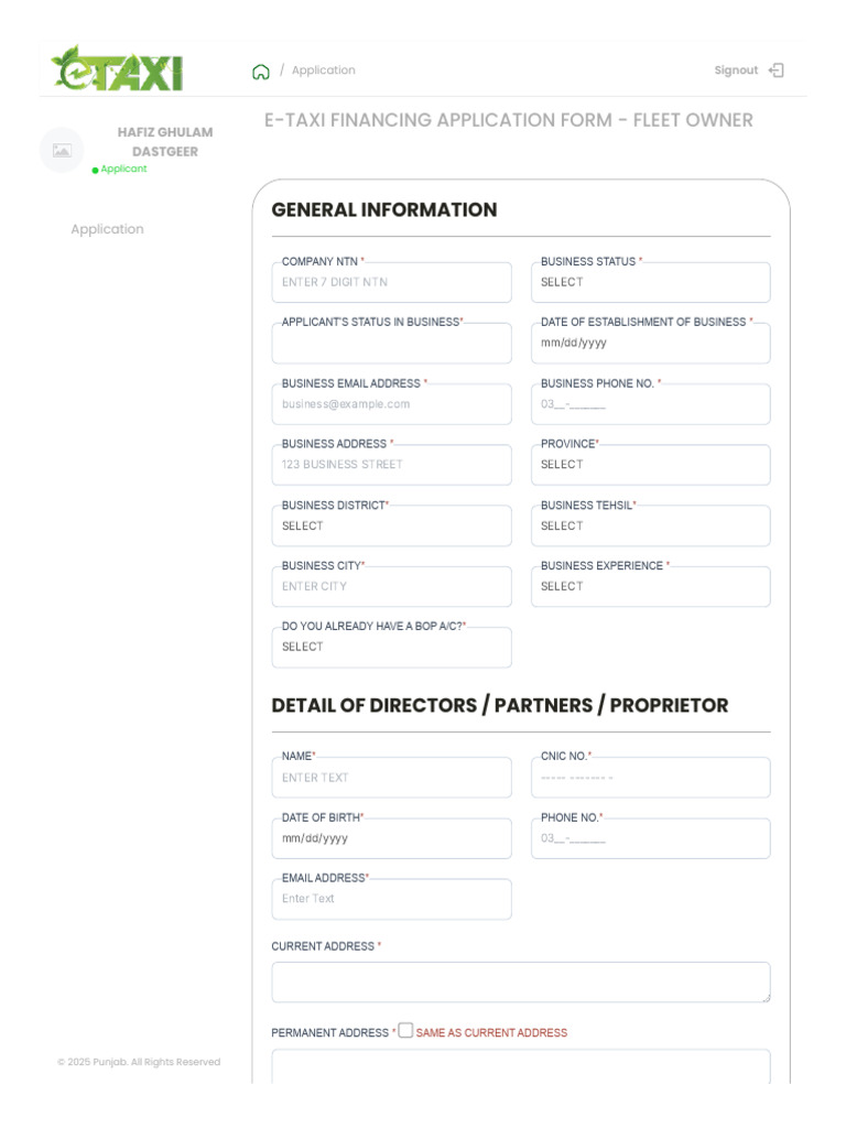 Financing Application Form - Fleet Owner - E-Taxi | PDF