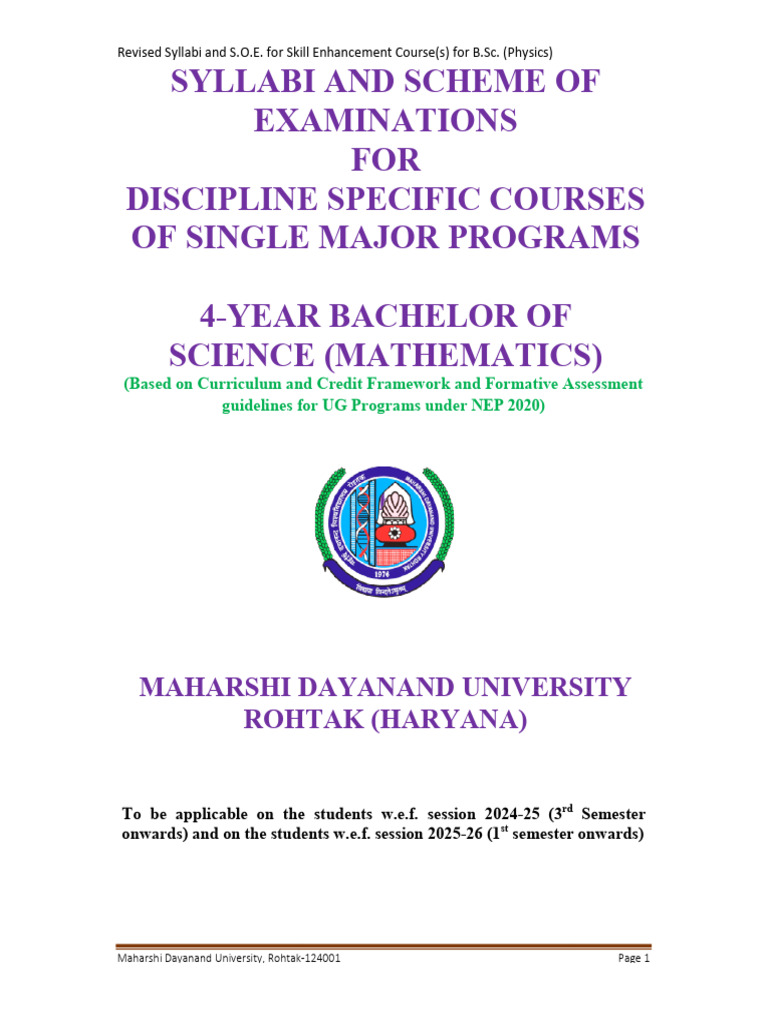 UG Single Major With HOns in Mathematics 2 | PDF | Matrix (Mathematics ...