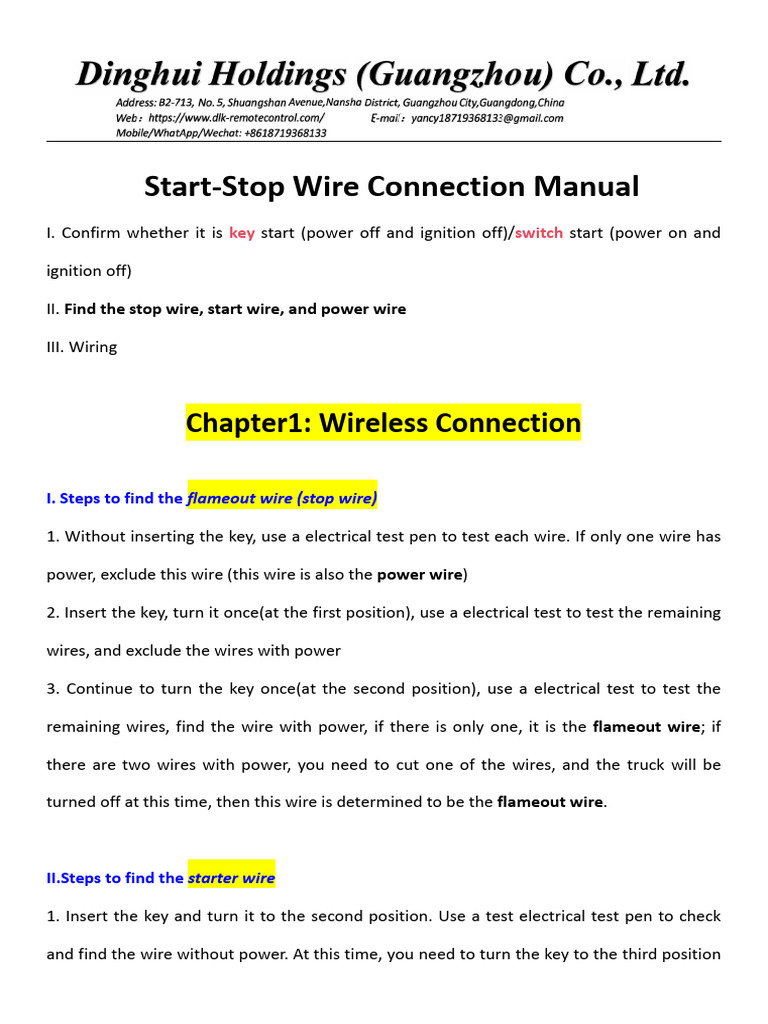 Start-Stop Wire Connection Guide | PDF