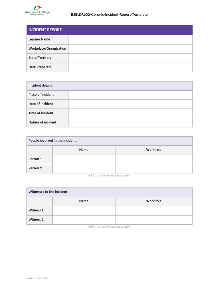 Generic Incident Report Template | PDF | Risk