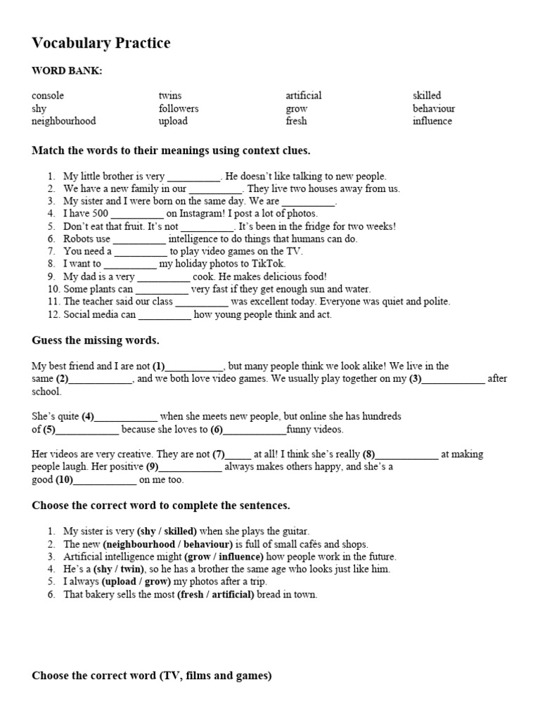 Vocabulary Practice for Shy Learners | PDF