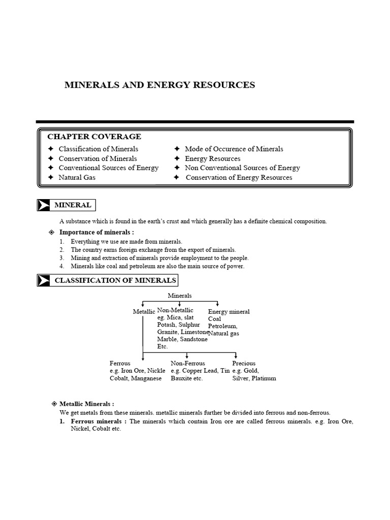 10 Minerals Energy Resources Notes | PDF | Energy Development | Minerals