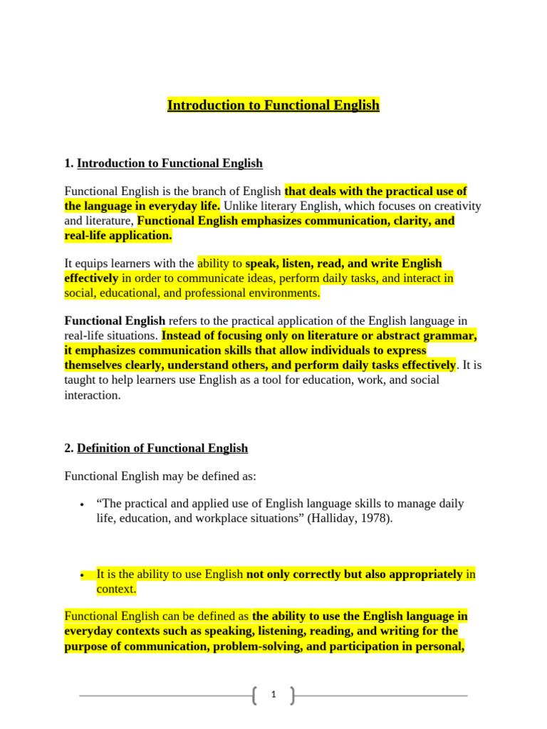 1. Foundations of Functional English | PDF | Communication | Essays