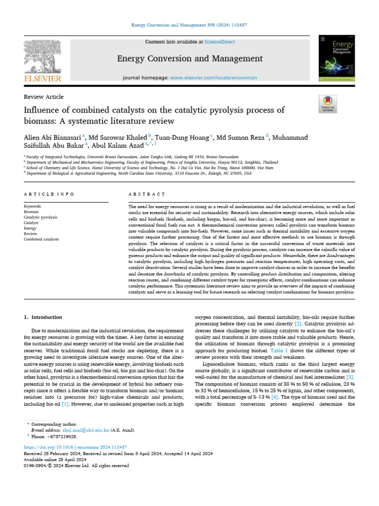 Influence of Combined Catalysts On The Catalytic Pyrolysis Process of ...