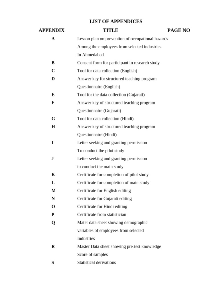 List of Appendices Jhaya Research | PDF