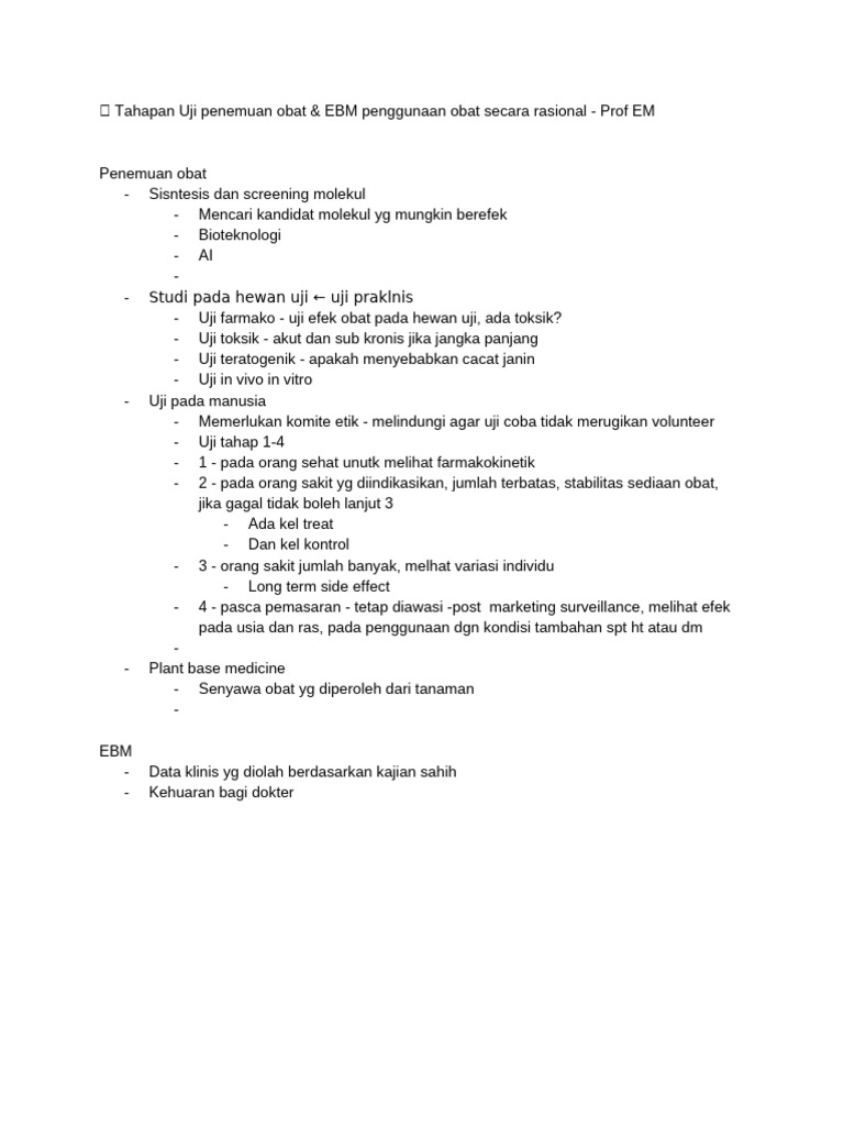 ? Tahapan Uji Penemuan Obat & EBM Penggunaan Obat Secara Rasional - Prof EM | PDF