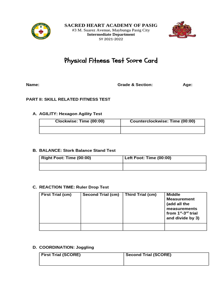 Skill Related Fitness Test (Part 2) | PDF