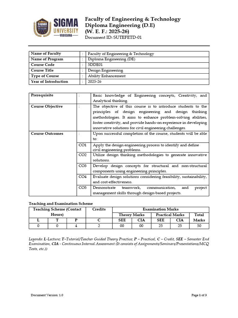 Design Engineering Course Overview 2025-26 | PDF | Engineering | Design ...
