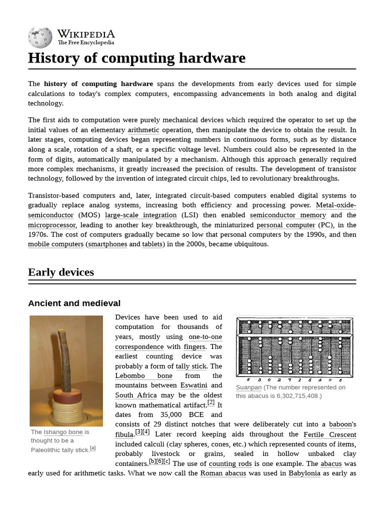 History of Computing Hardware | PDF | Computer Engineering | Office ...