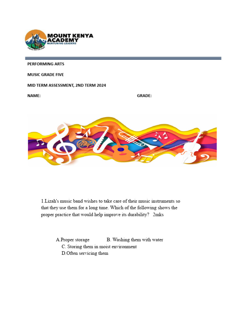 Grade 5 Music Mid-Term Assessment | PDF | Tempo | Elements Of Music