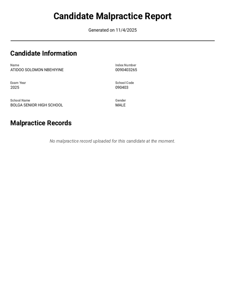 Candidate Malpractice Report | PDF