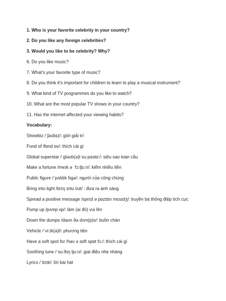 Speaking Question On Entertainment Topic | PDF