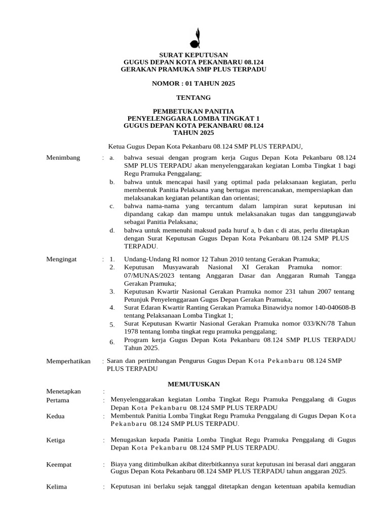 SK Panitia Pelaksana Kegiatan LT1 | PDF