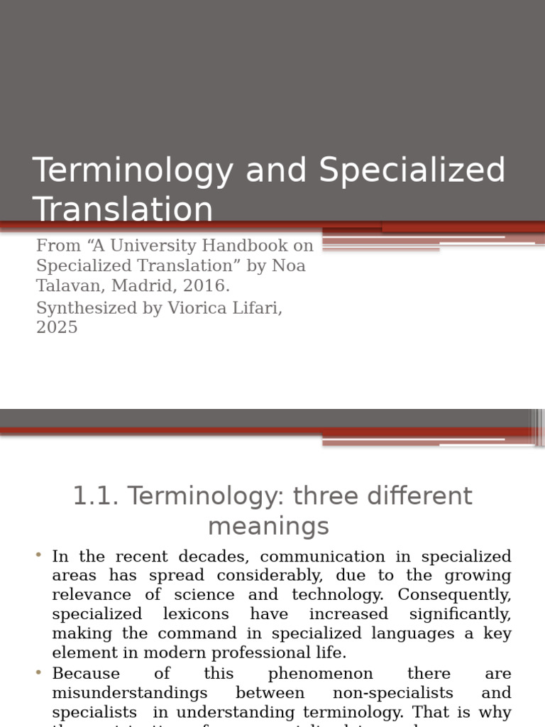 Understanding Specialized Terminology | PDF | Dictionary | Translations