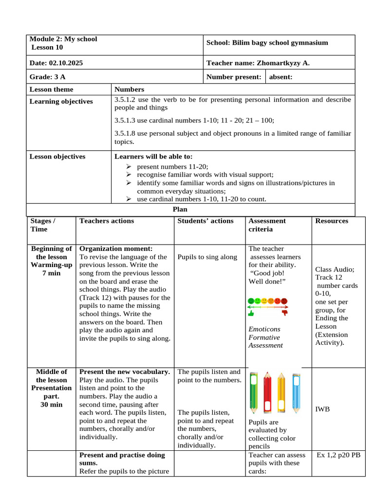02.103rd Grade Short Term Plan | PDF | Plural | Noun