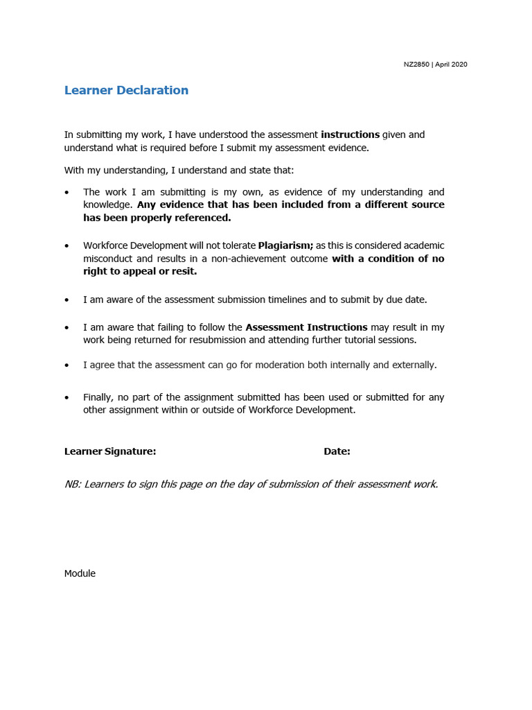 NZ2850 Learner Declaration - Fillable | PDF
