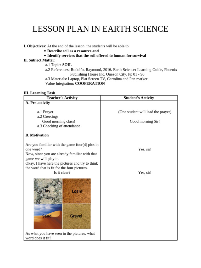 Earth Science Lesson Plan on Soil | PDF | Soil | Agronomy