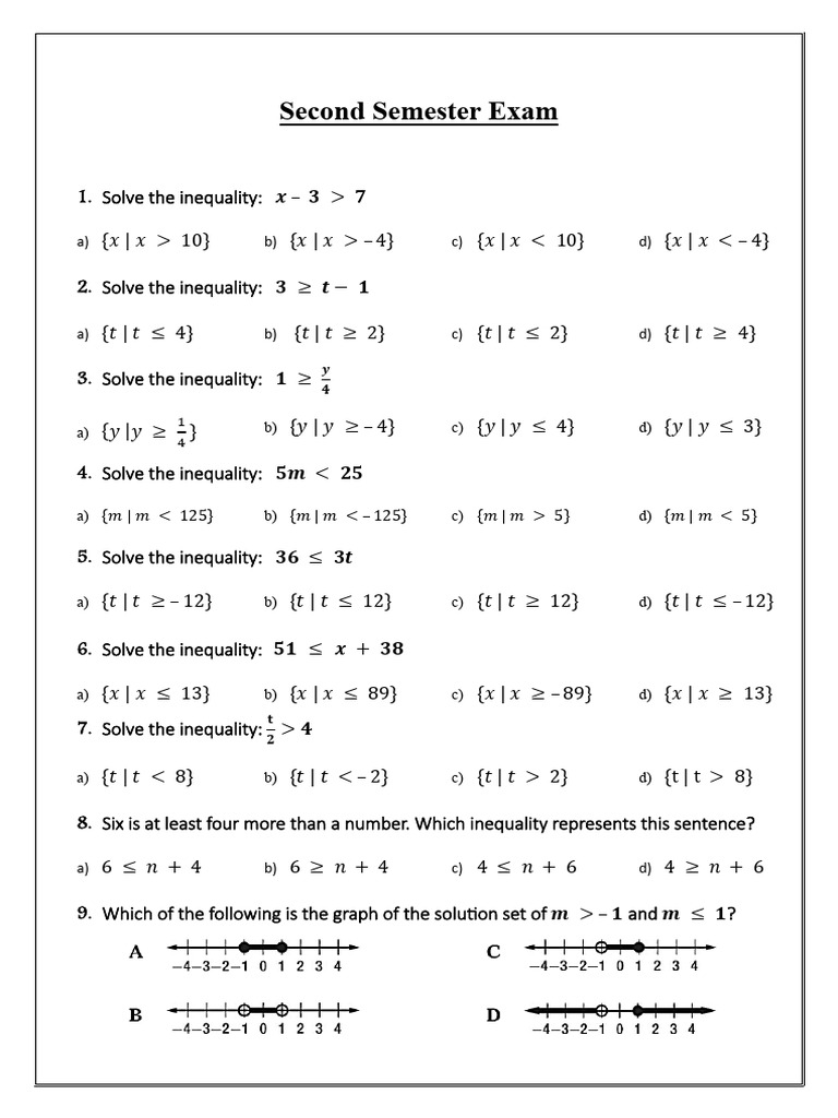 2nd Semester Exam + Resit | PDF | Inequality (Mathematics) | Equations