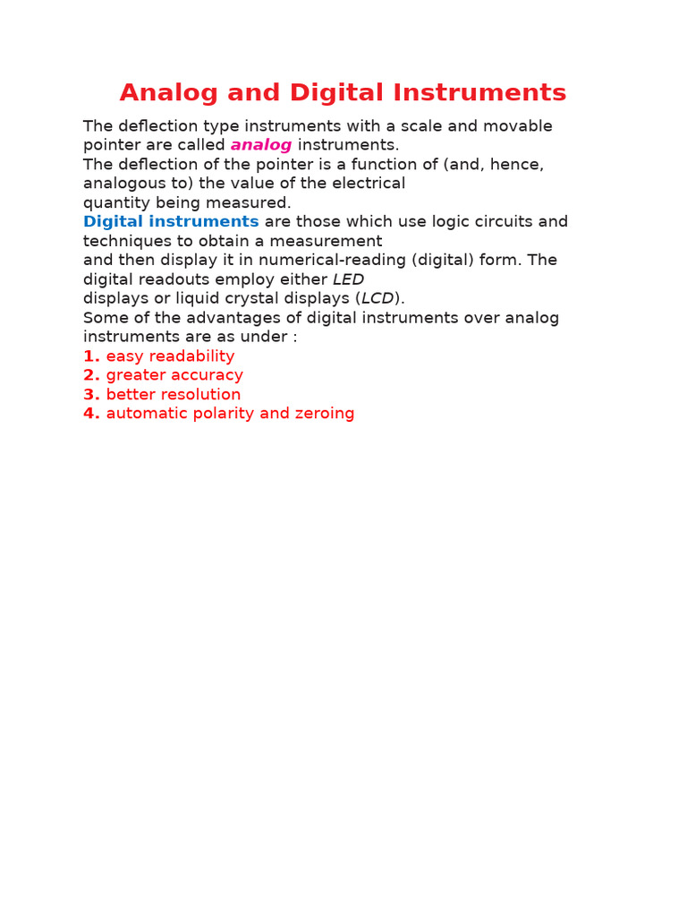 Analog and Digital Instruments | PDF