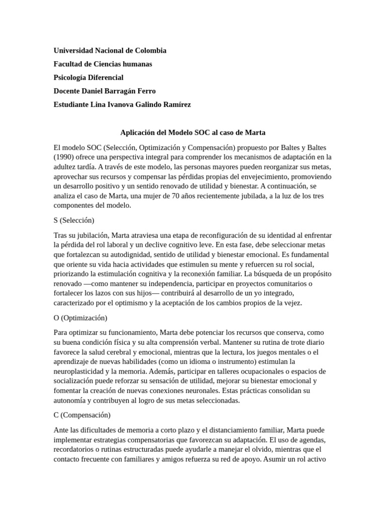 Modelo SOC en la adaptación de Marta | PDF | Memoria | Las emociones