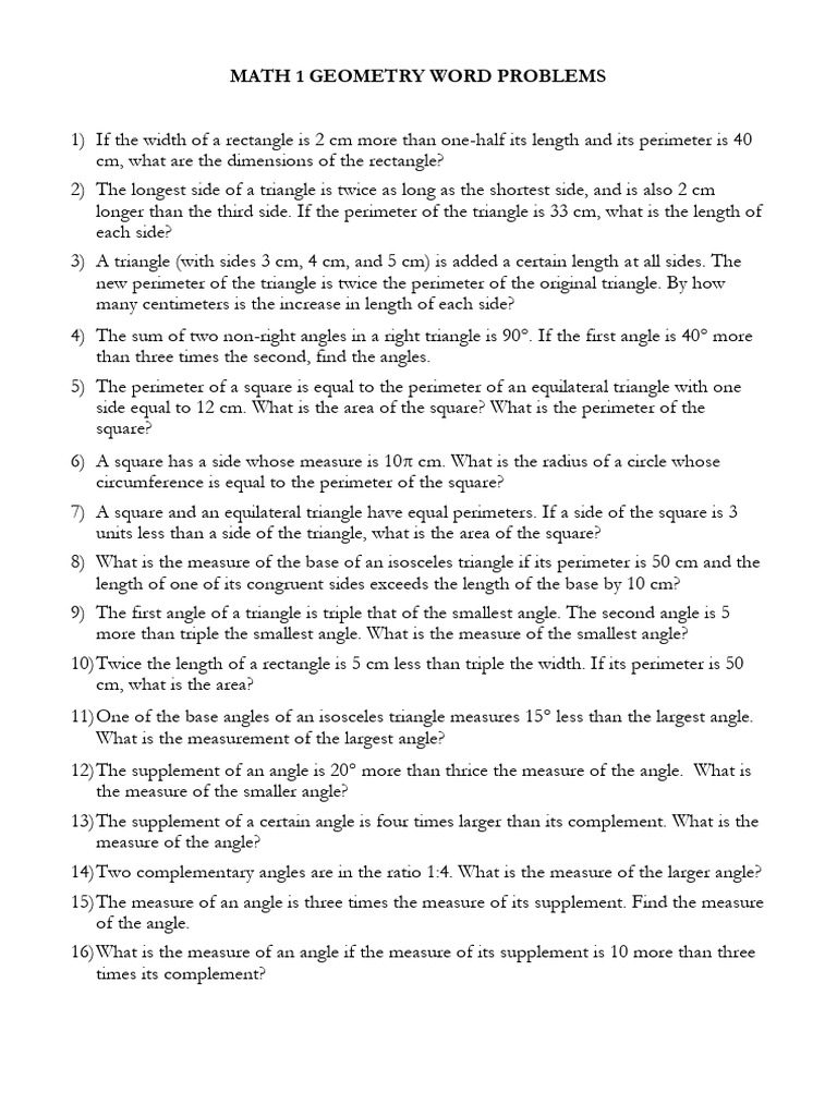 Geometry Word Problems Solutions | PDF