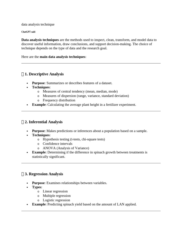 Data Analysis Technique | PDF | Data Analysis | Regression Analysis