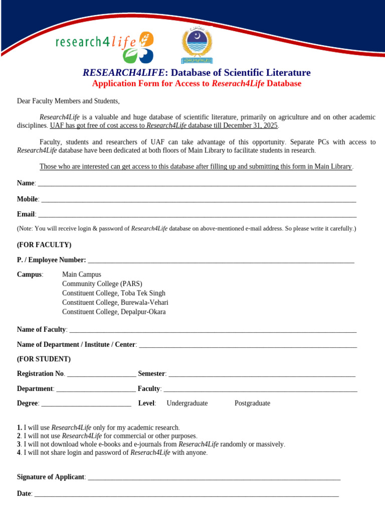 Access Research4Life Database Form | PDF | Academia