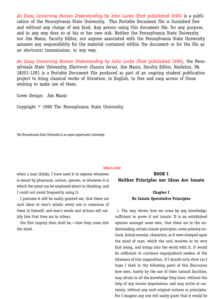 Locke, John - An Essay Concerning Human Understanding | PDF | Reason ...