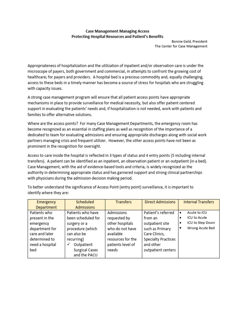 Case Management Managing Access The Center For Case Management | PDF ...