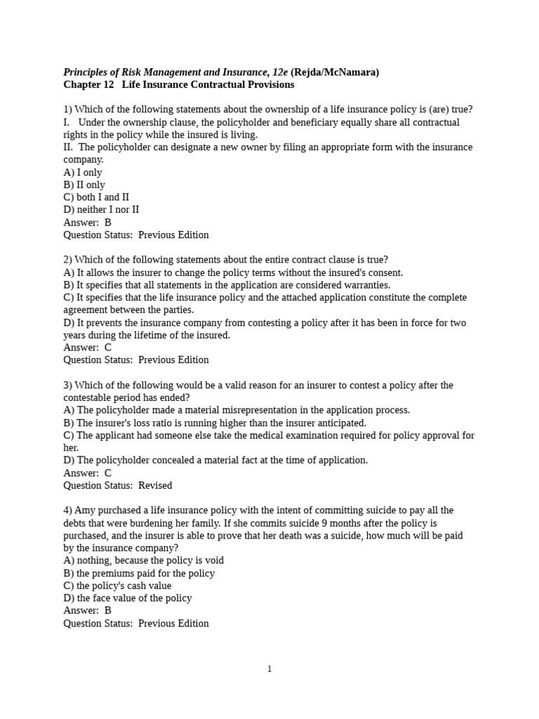 Life Insurance Contract Provisions Explained | PDF | Cost Of Living ...