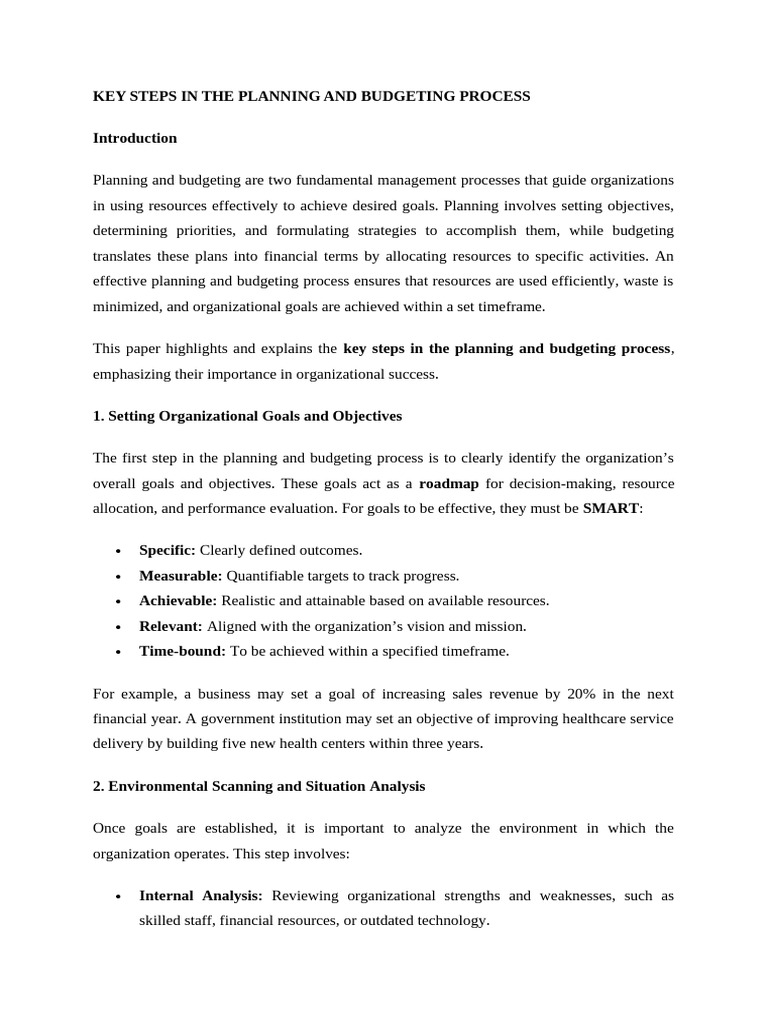 KEY STEPS IN THE PLANNING AND BUDGETING PROCESS | PDF | Expense | Budget