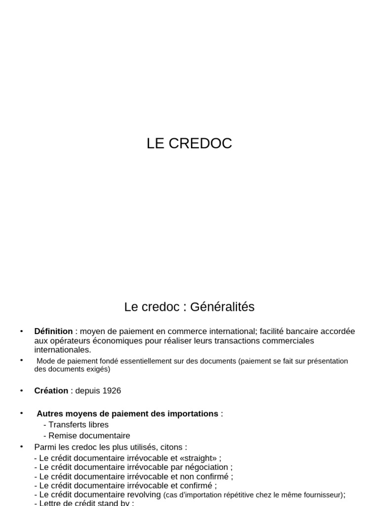 Comprendre le CREDOC en commerce international | PDF | Lettre de crédit ...
