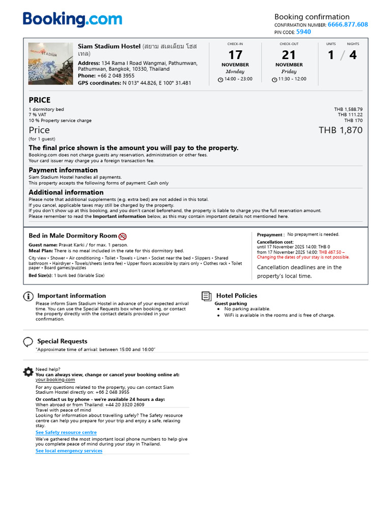 Confirmed Hotel Accomodation Booking | PDF | Fee | Payments