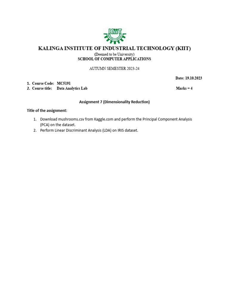 Lab Assignment 7 Dimensionality Reduction | PDF | Principal Component ...
