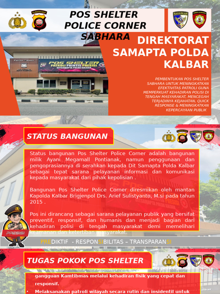 Paparan Pos Shelter Police Corner Ditsamapta Polda Kalbar | PDF
