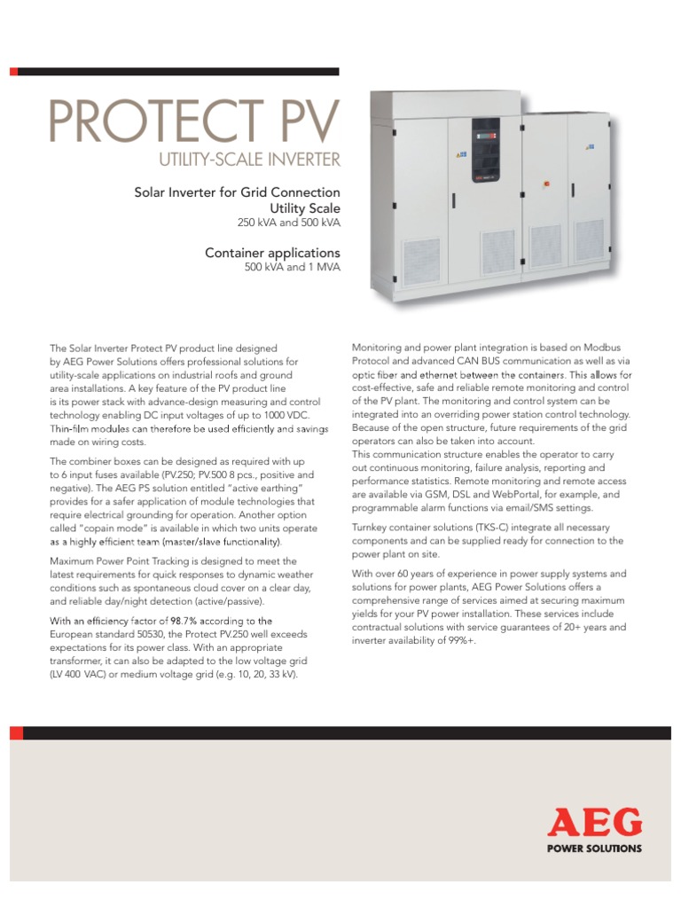 AEG Power Solutions Protect PV 250 and Protect PV 500 Solar Inverters ...