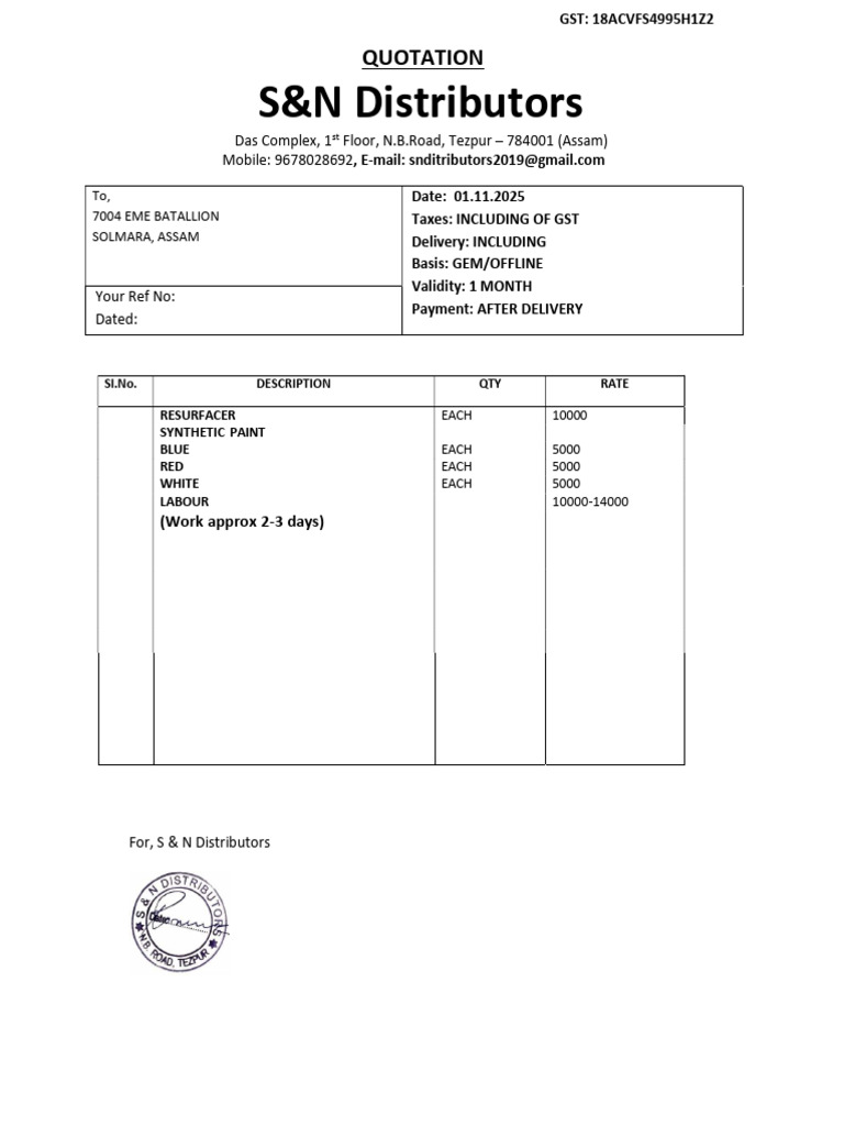 GST Quotation for S&N Distributors | PDF