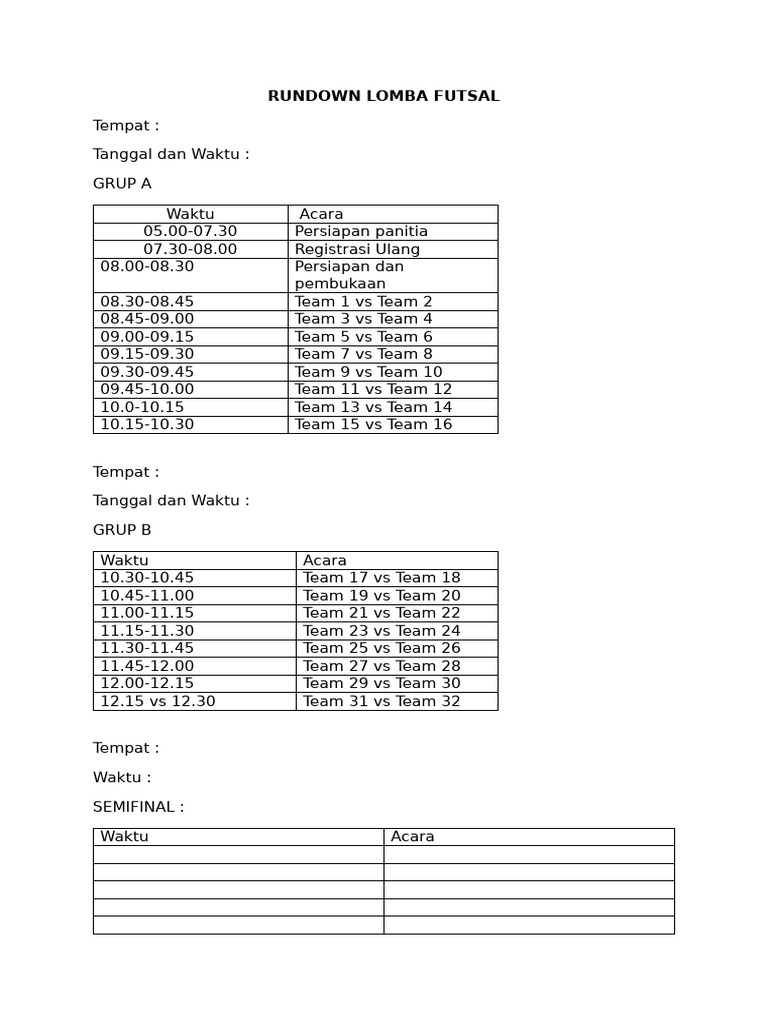 Rundown Lomba Futsal | PDF