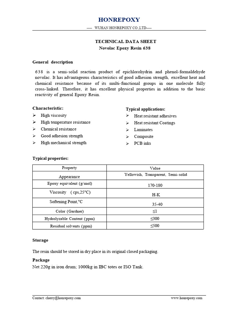 Novolac Epoxy Resin 638 Data Sheet | PDF