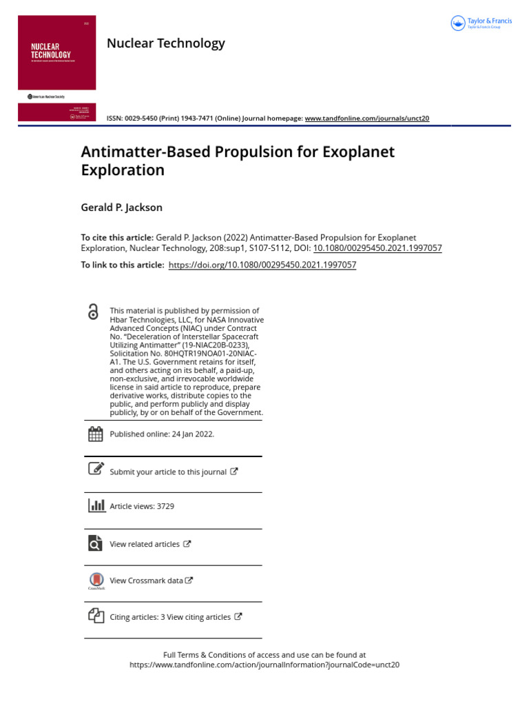 Antimatter-Based Propulsion for Exoplanet Exploration | PDF | Electron ...