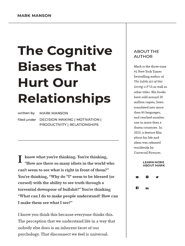 Cognitive Biases Impacting Relationships | PDF | Bias | Psychological ...