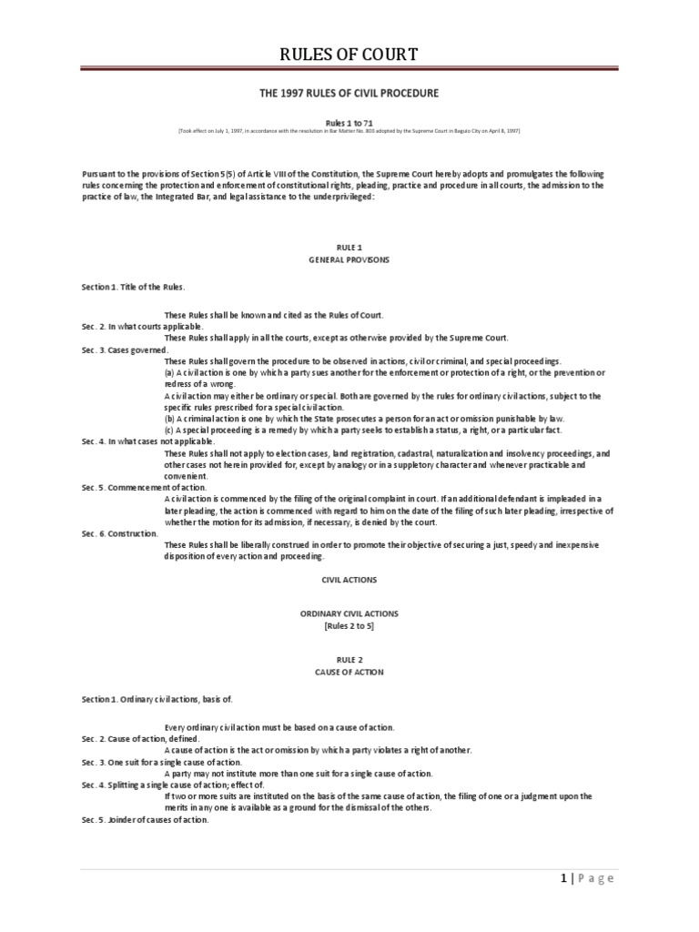 Rules of Court | PDF | Pleading | Lawsuit