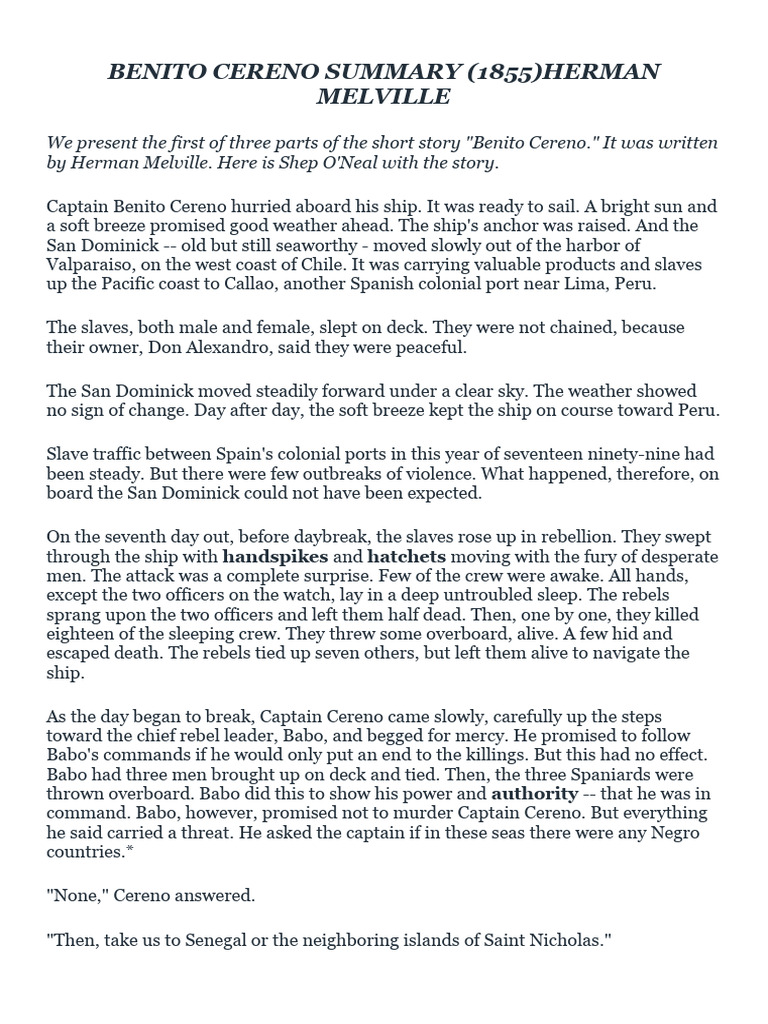 BENITO CERENO SUMMARY | PDF