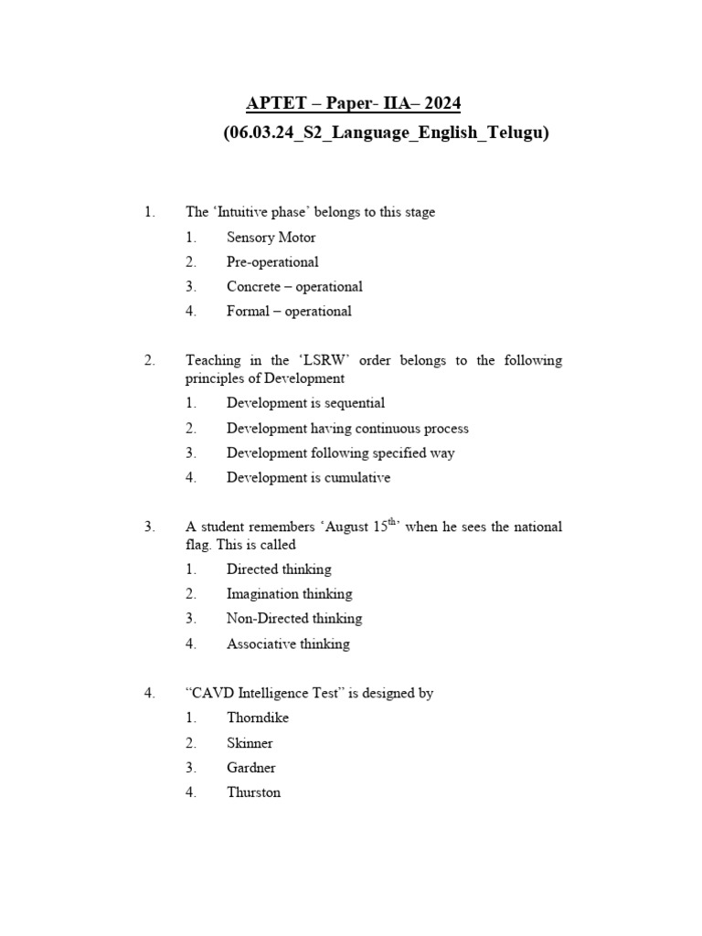 AP TET Paper II A English Telugu Medium Question Paper 6 March 2024 ...
