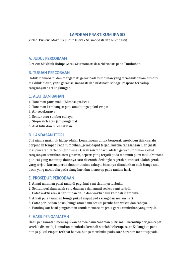 Gerak Seismonasti dan Niktinasti Tumbuhan | PDF