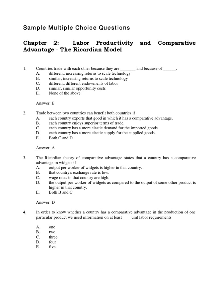 Chapter 2 Multiple Choice Comp Advantage | PDF | Comparative Advantage ...