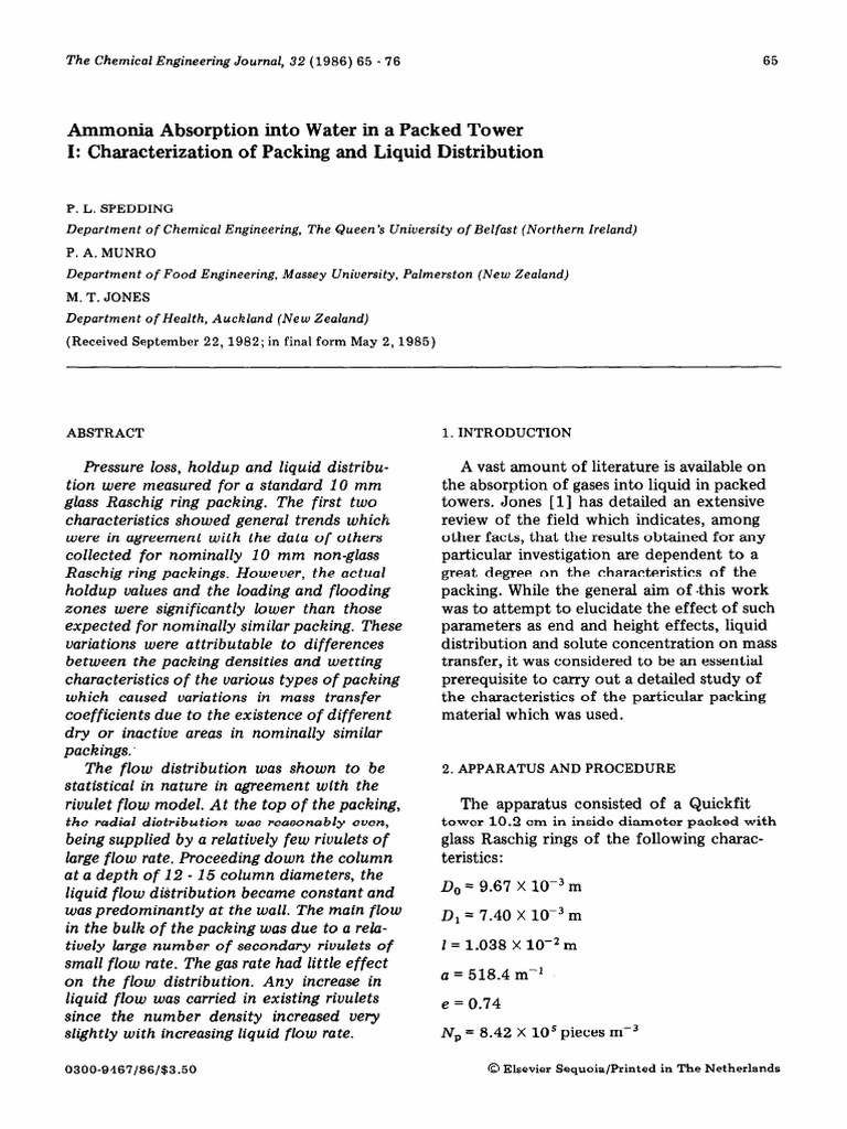 Ammonia Absorption in Packed Towers | PDF | Liquids | Gases